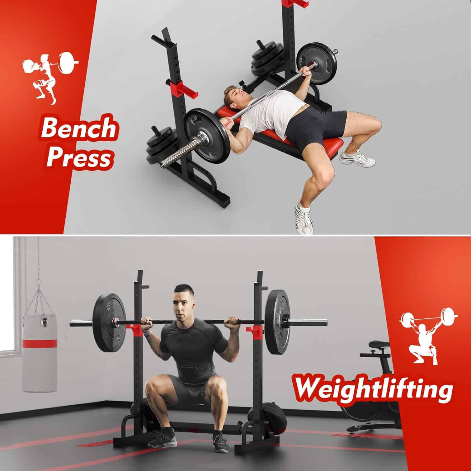 Adjustable Squat Rack, Barbell Rack, Bench Press 550 LBS Max Load Multi ...